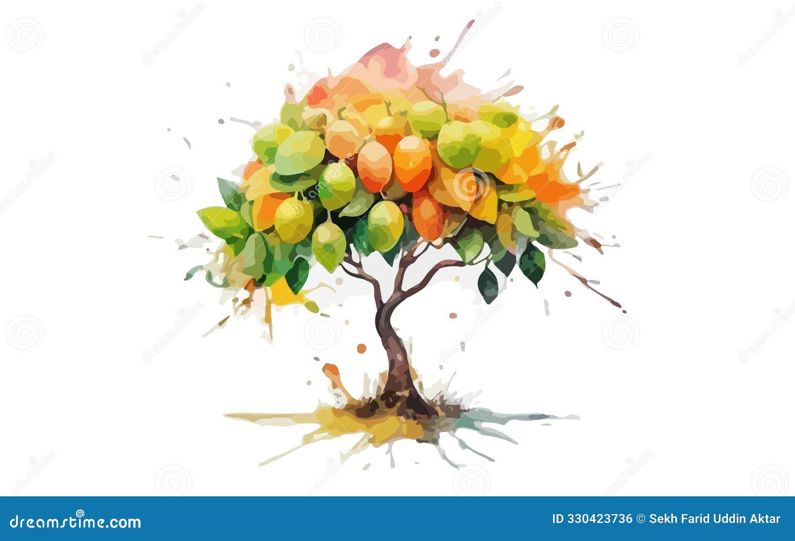 Mango Tree Watercolor Art and Illustration Generative AI Stock ...