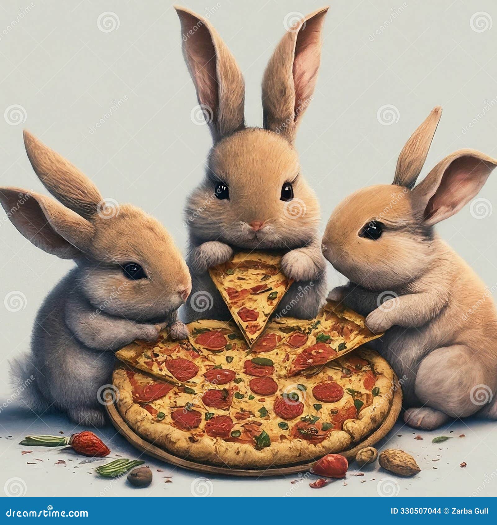 Pepperoni Pizza with Cut Off Piece in Cartoon Style Rabbit ...