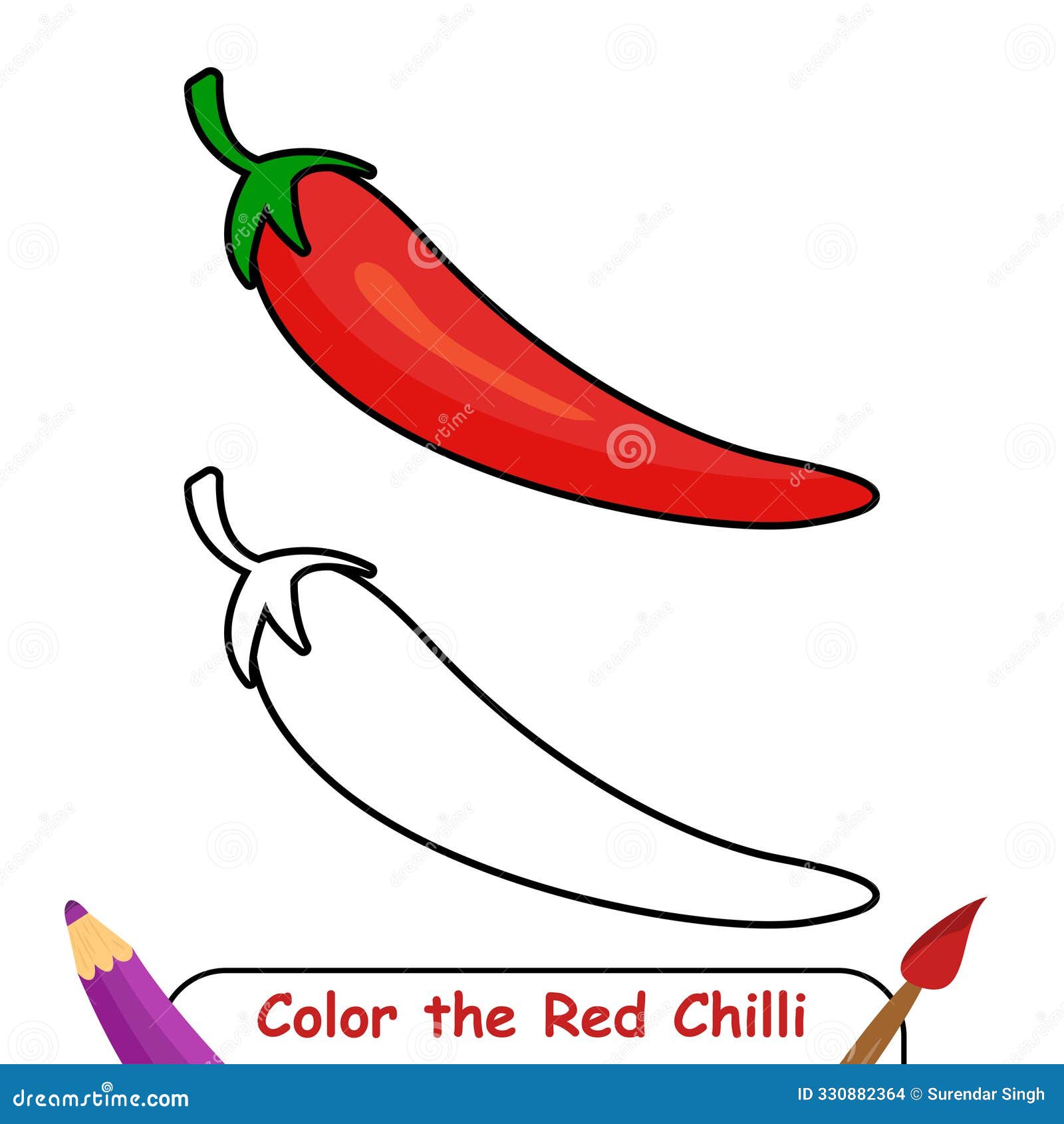 Red Chilli Coloring Page, Coloring Book for Kids, Red Chilli Isolated ...