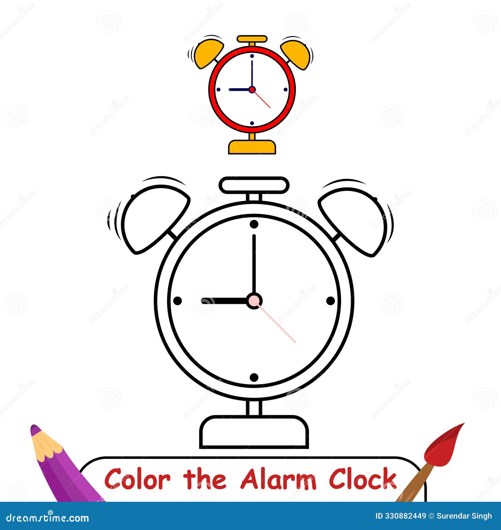 Alarm Clock Coloring Page, Coloring Book for Kids, Alarm Clock Isolated ...