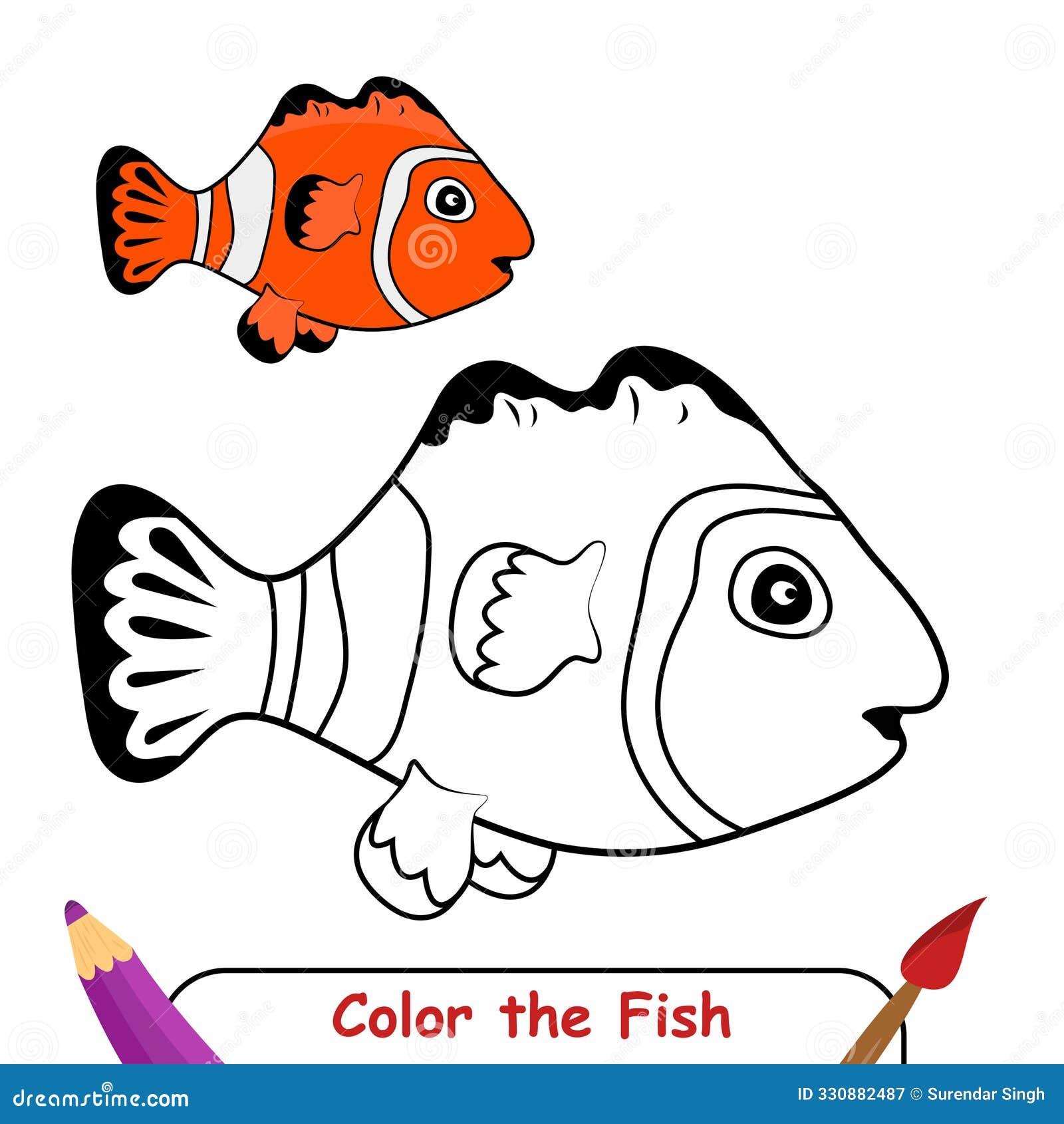 Fish Coloring Page, Coloring Book for Kids, Fish Isolated Vector, Fish ...