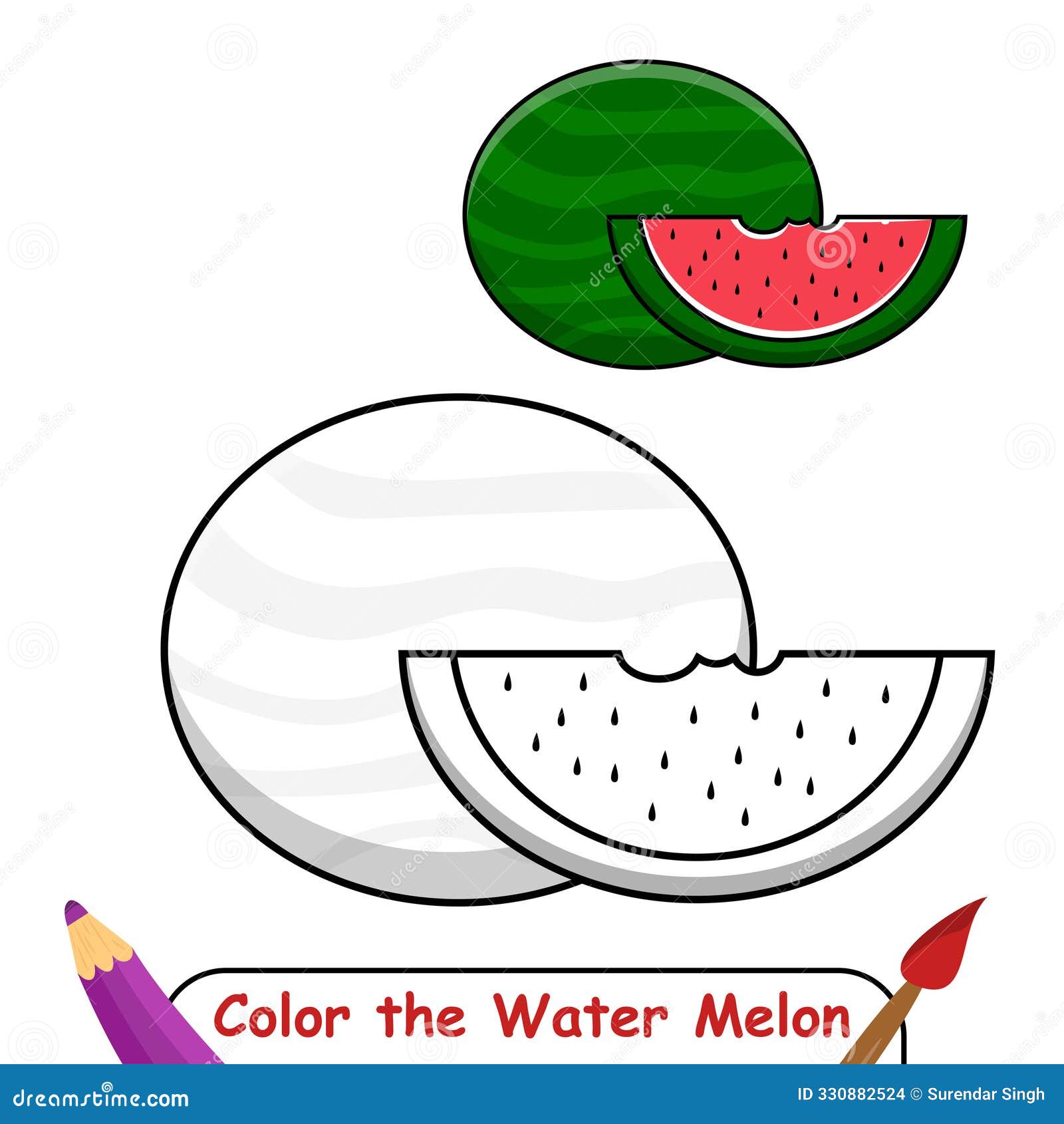 Watermelon Coloring Page, Coloring Book for Kids, Watermelon Isolated ...