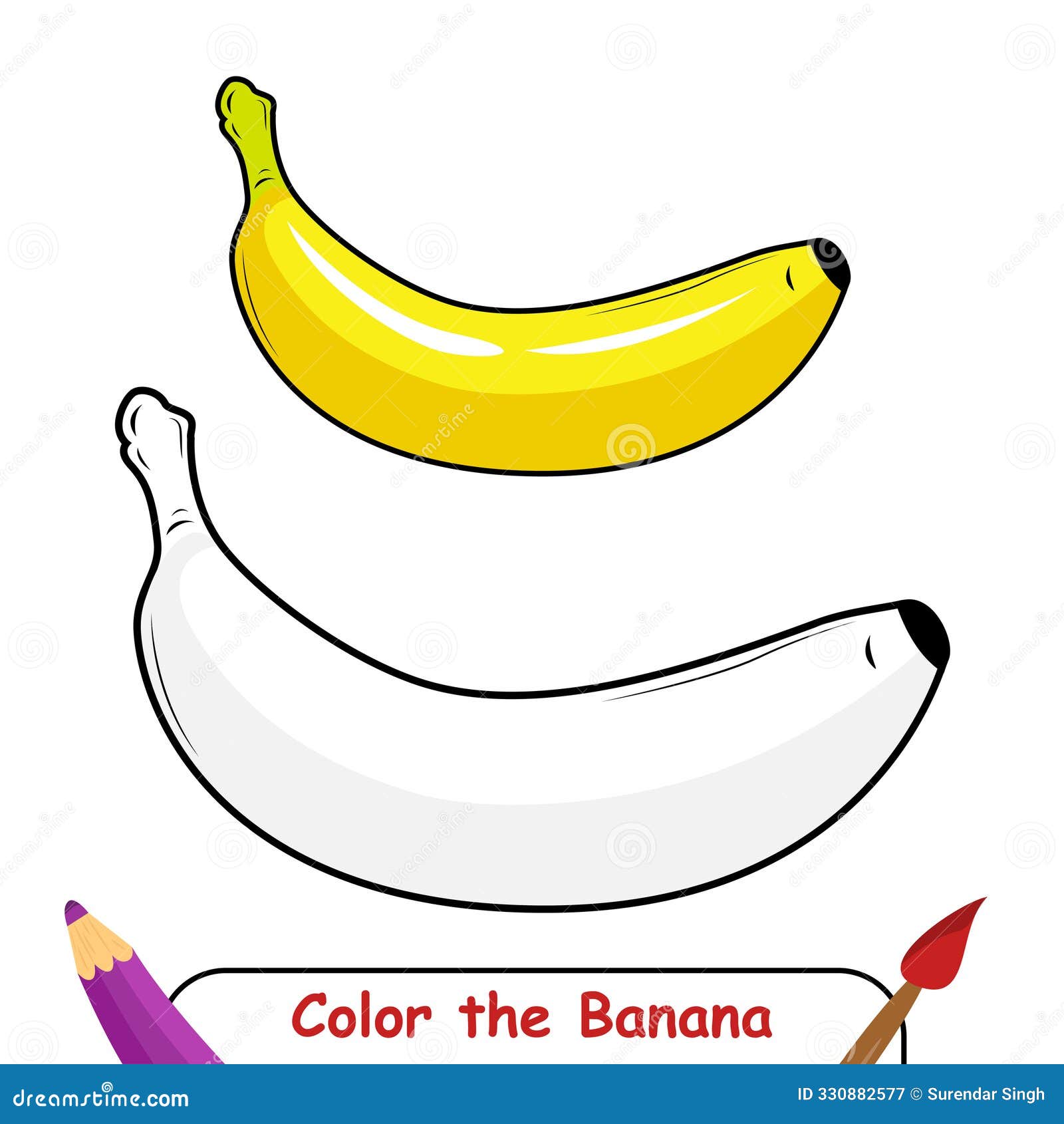 Banana Coloring Page For Kids. Page With The Name Of The Fruit For ...