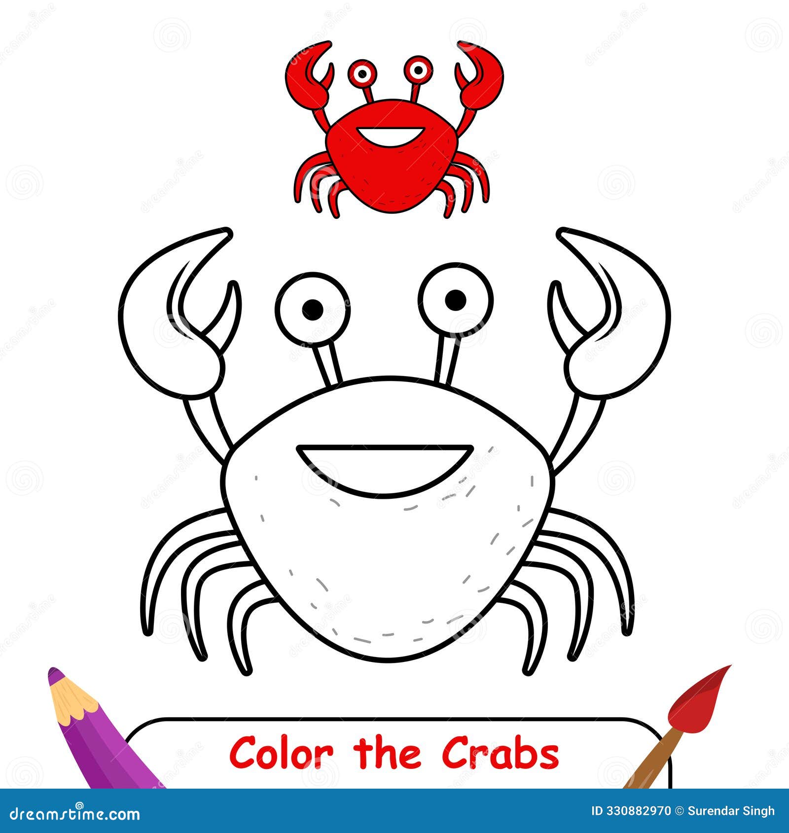 Crabs Coloring Page, Coloring Book for Kids, Crabs Isolated Vector ...