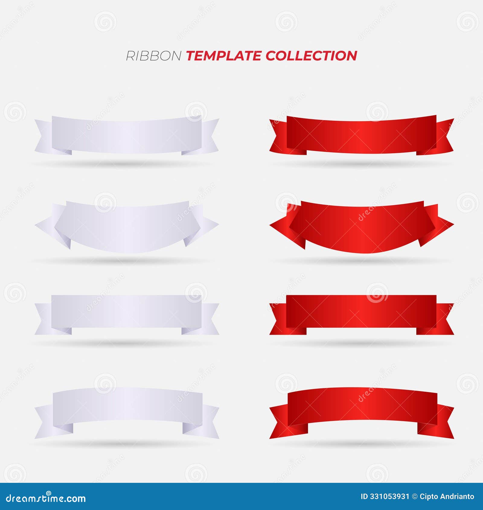 Ribbon Banner Set White and Red Color Collection Stock Illustration ...