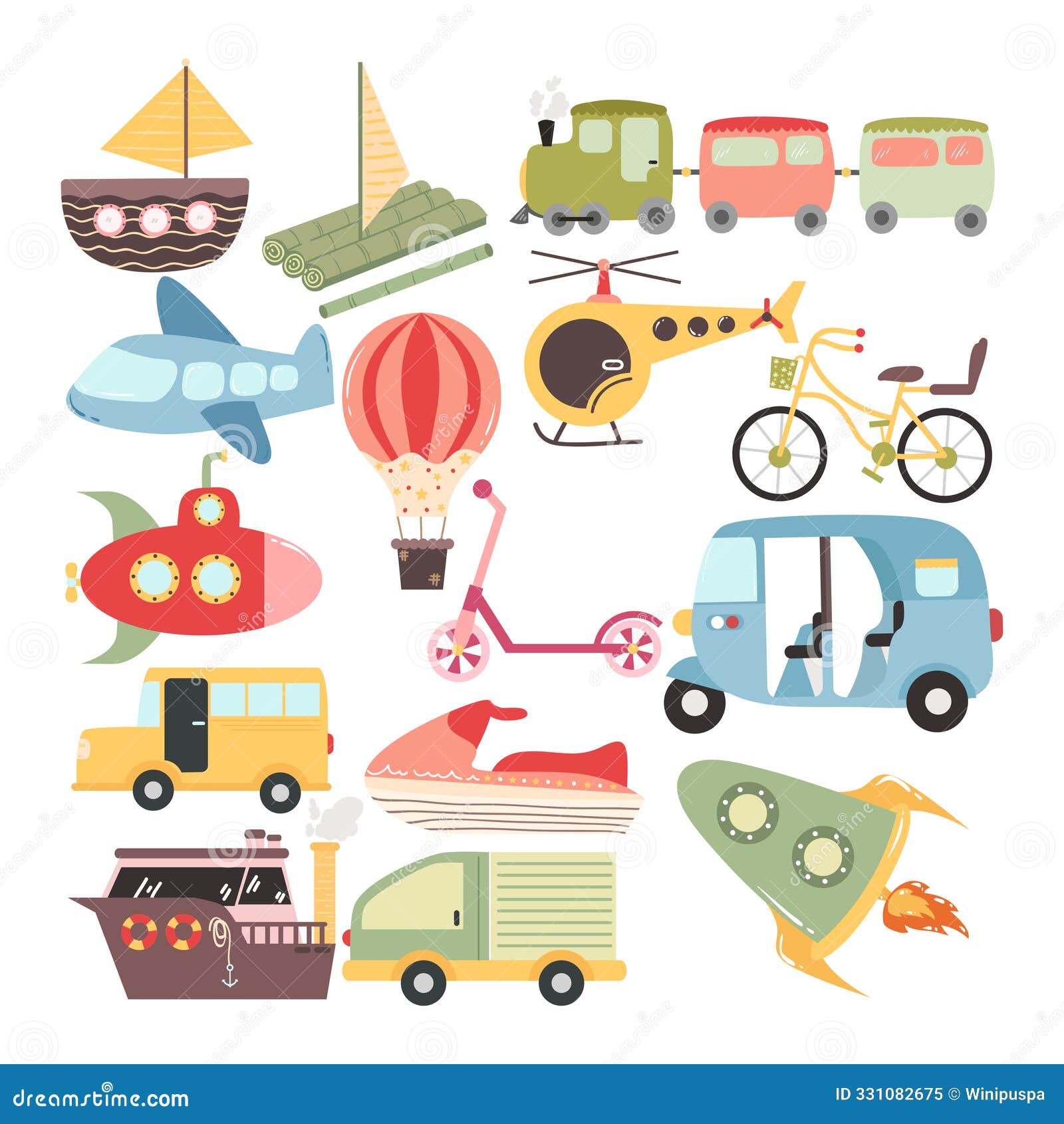 Cute Transportation Cartoon Illustration | CartoonDealer.com #331082619
