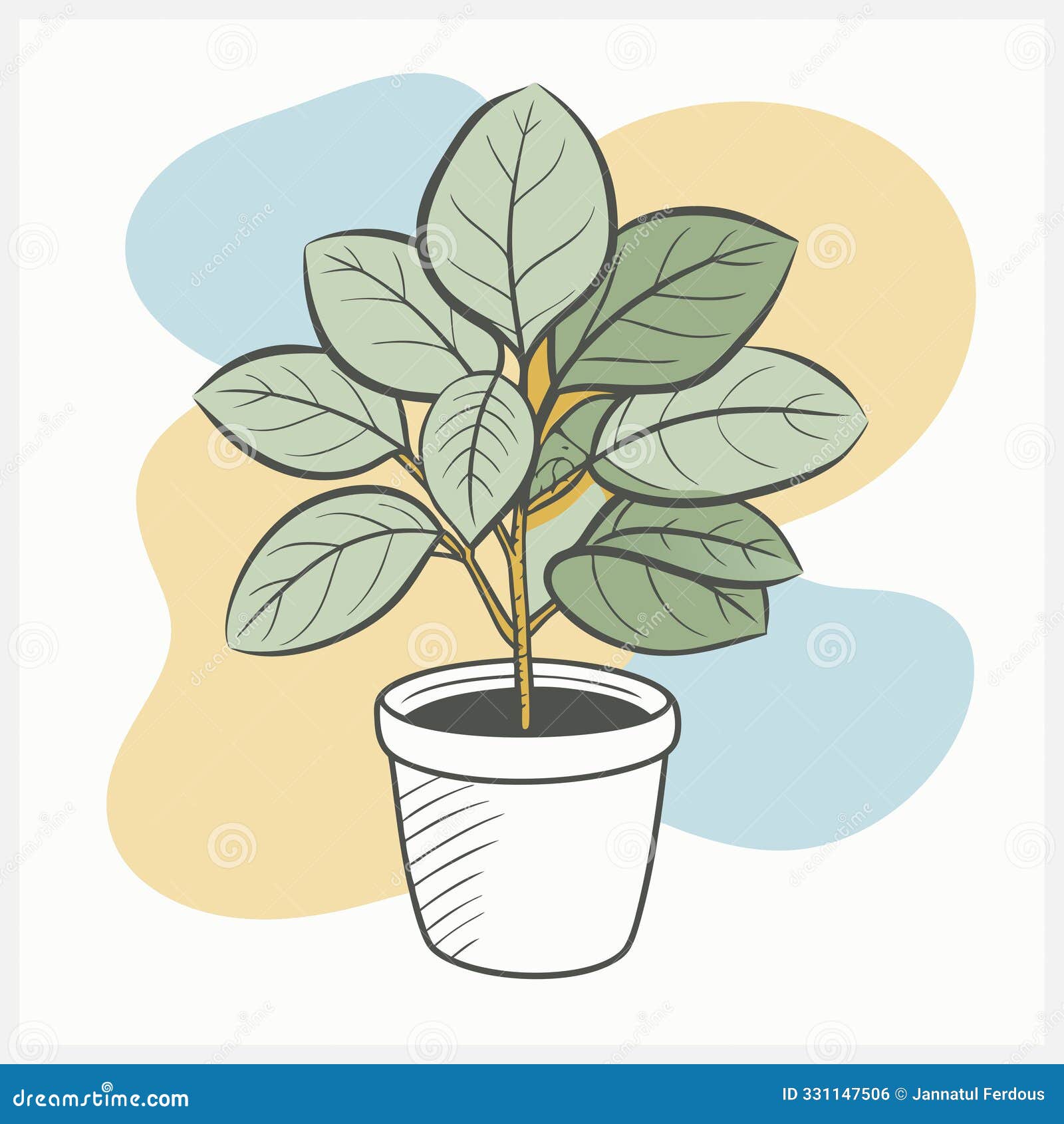 Majestic Rubber Tree Vector Illustration, a Lush and Detailed Botanical ...