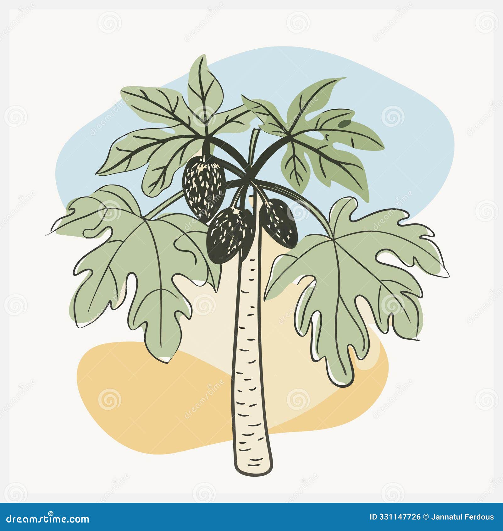 Exquisite Papaya Tree Vector Illustration, Lush Tropical Foliage in ...