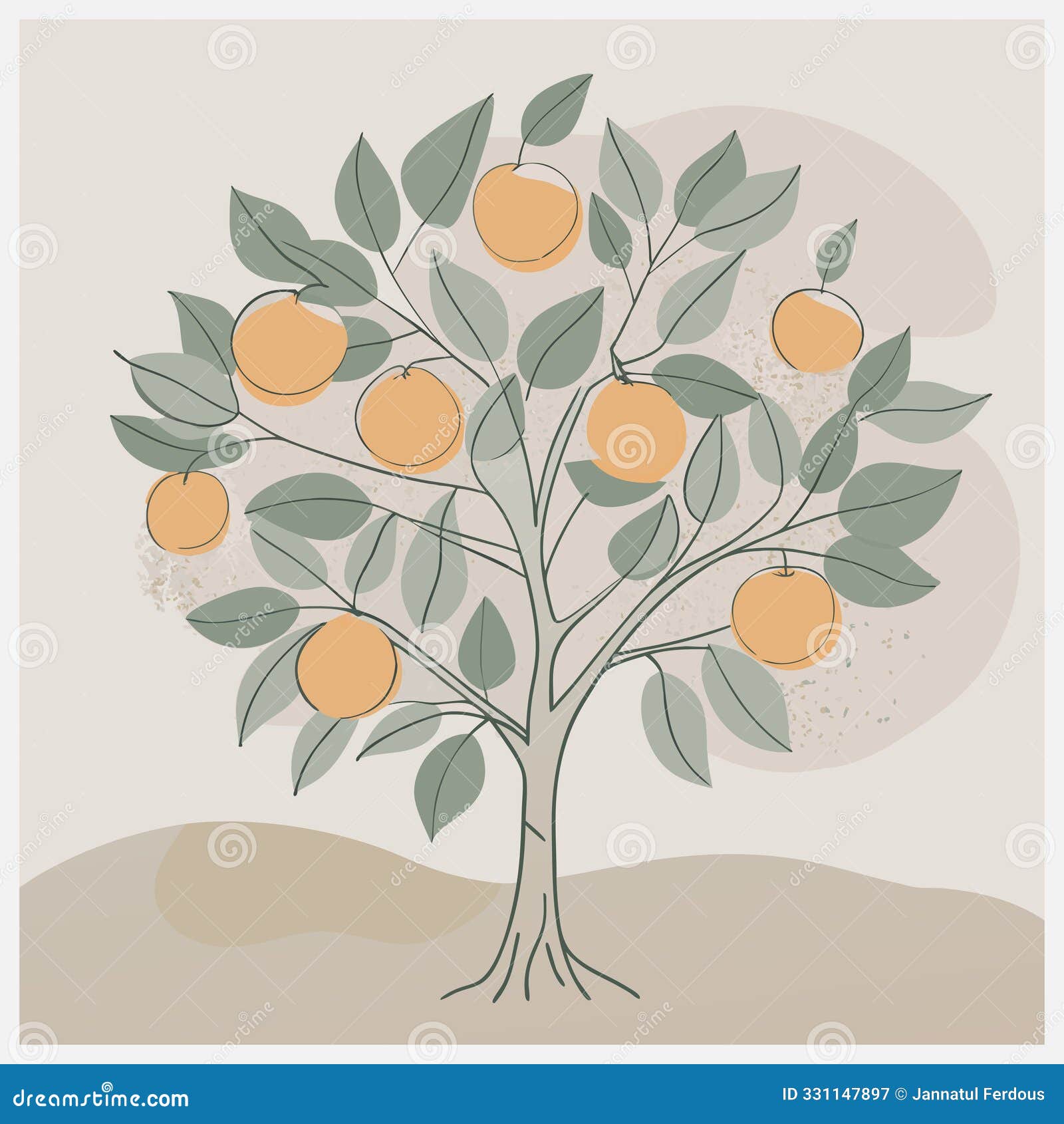 Vibrant Orange Tree Vector Illustration, a Lush, Detailed Depiction of ...