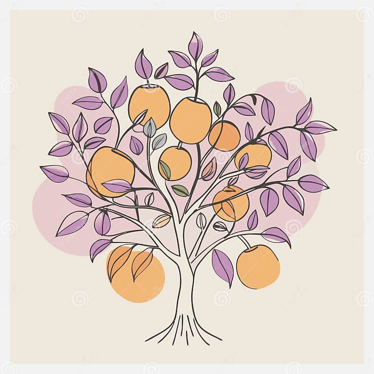 Citrus Tree Vector Illustration Vibrant Citrus Fruits and Lush Greenery ...