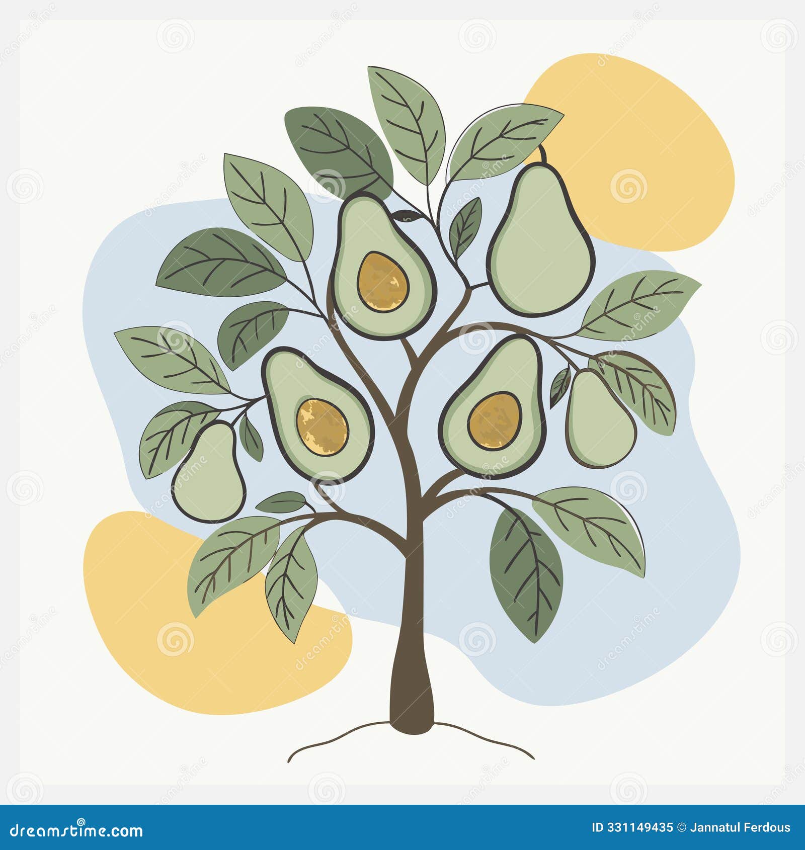 Vibrant Avocado Tree Vector Illustration Stock Illustration ...