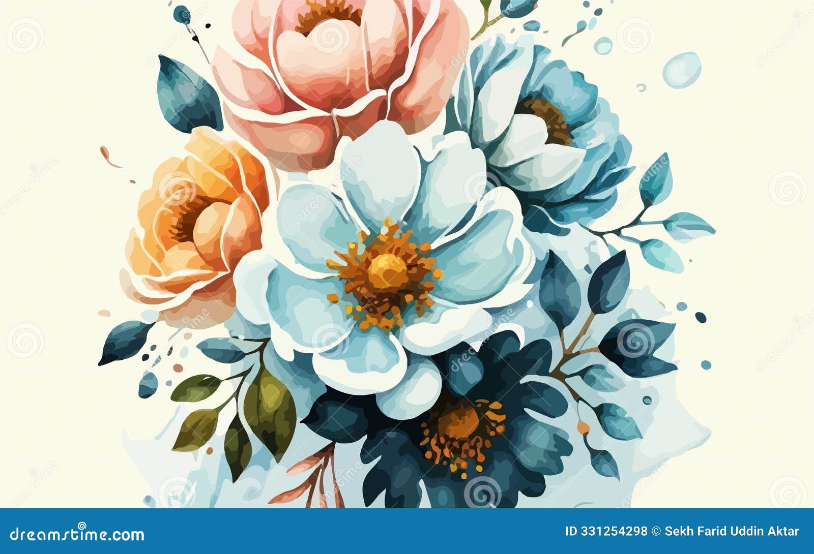 Hand Drown Flower Vintage Watercolor Art and Illustration Generative AI ...