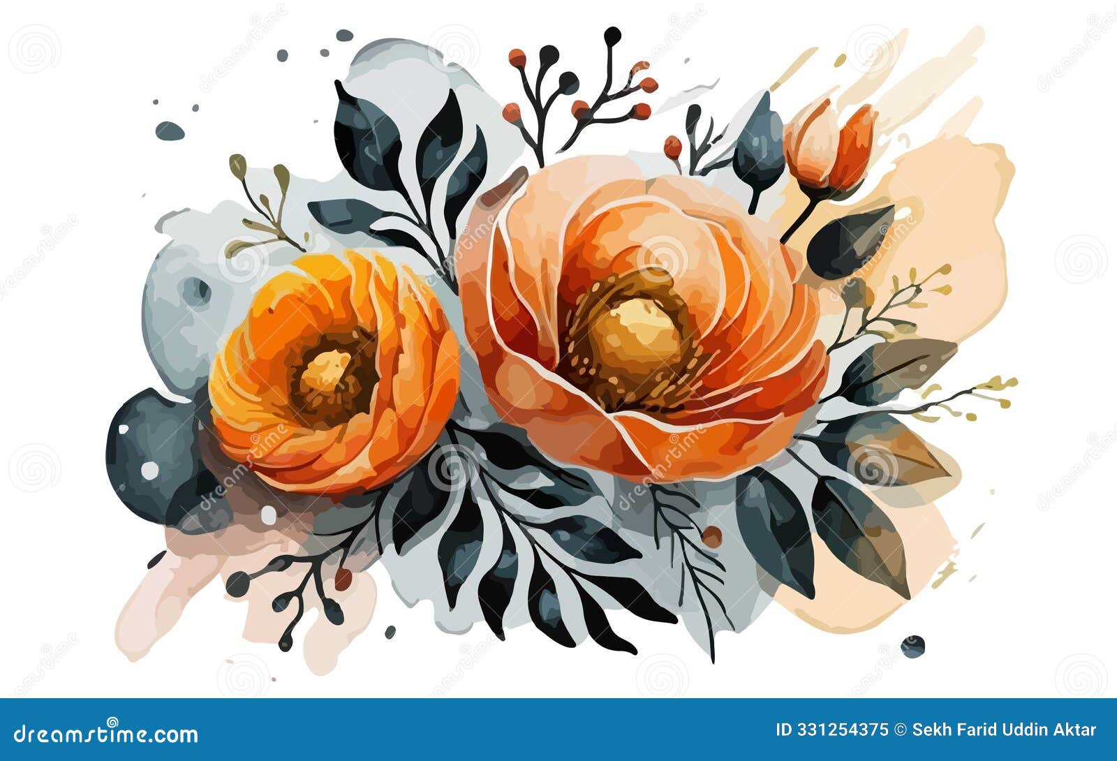 Hand Drown Flower Vintage Watercolor Art and Illustration Generative AI ...