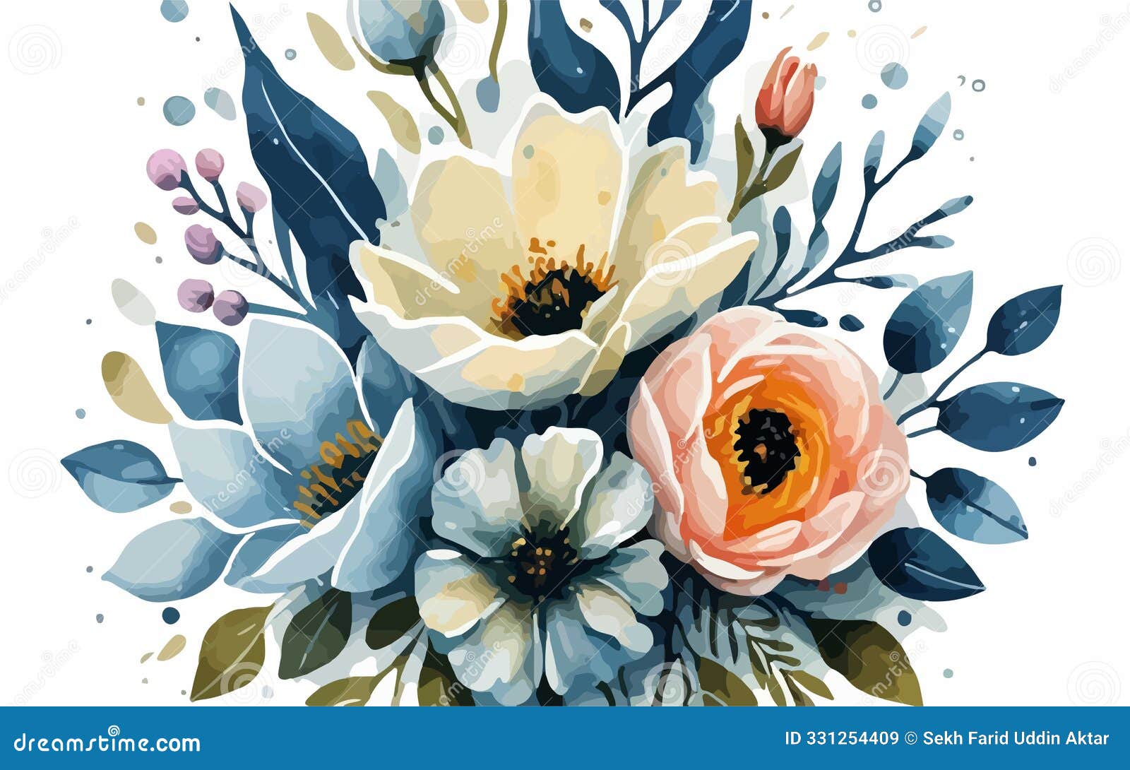 Hand Drown Flower Vintage Watercolor Art and Illustration Generative AI ...