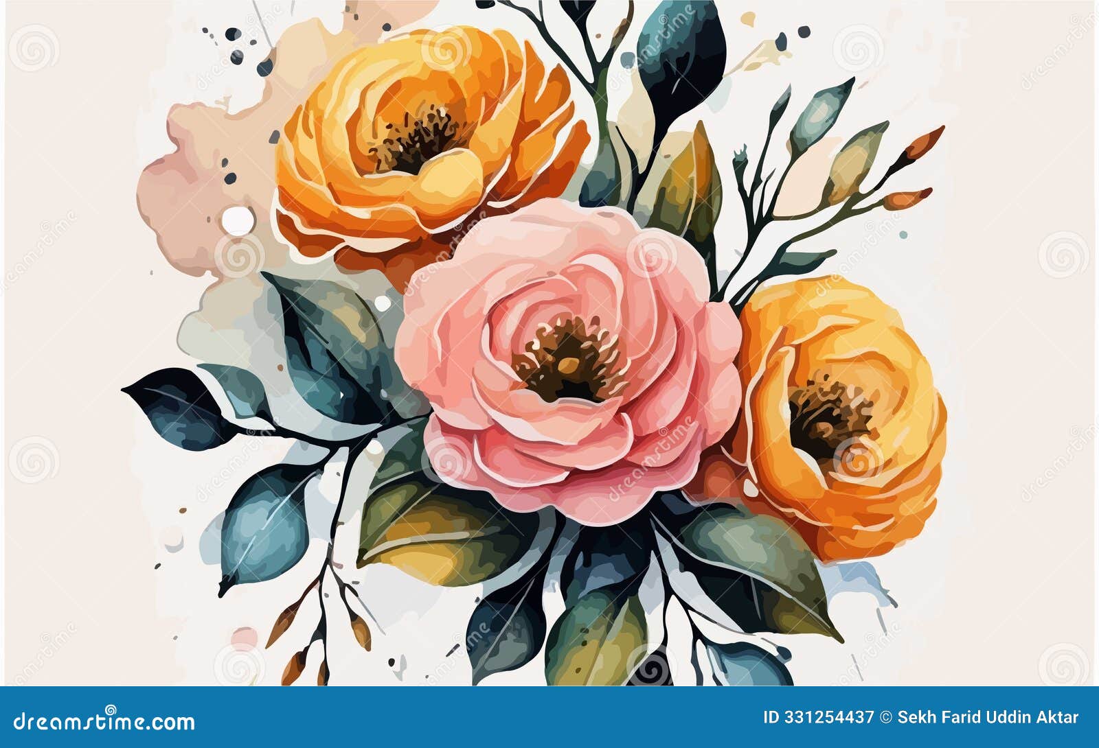 Hand Drown Flower Vintage Watercolor Art and Illustration Generative AI ...