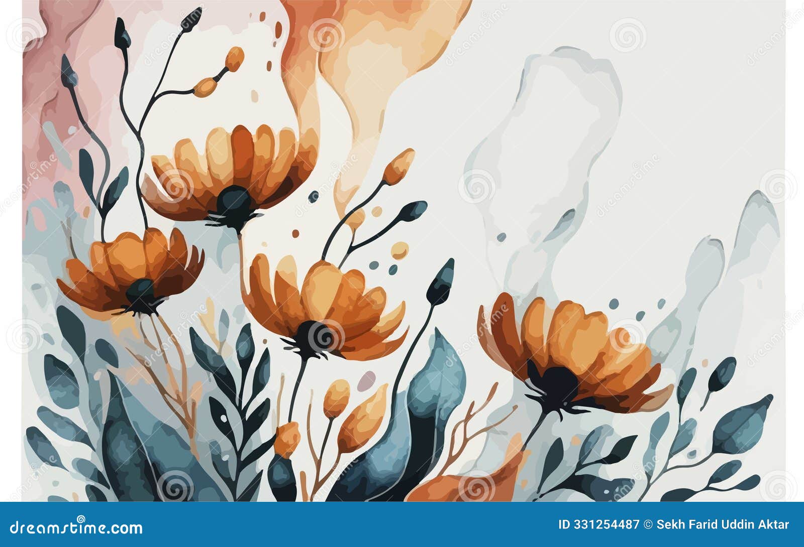Hand Drown Flower Vintage Watercolor Art and Illustration Generative AI ...