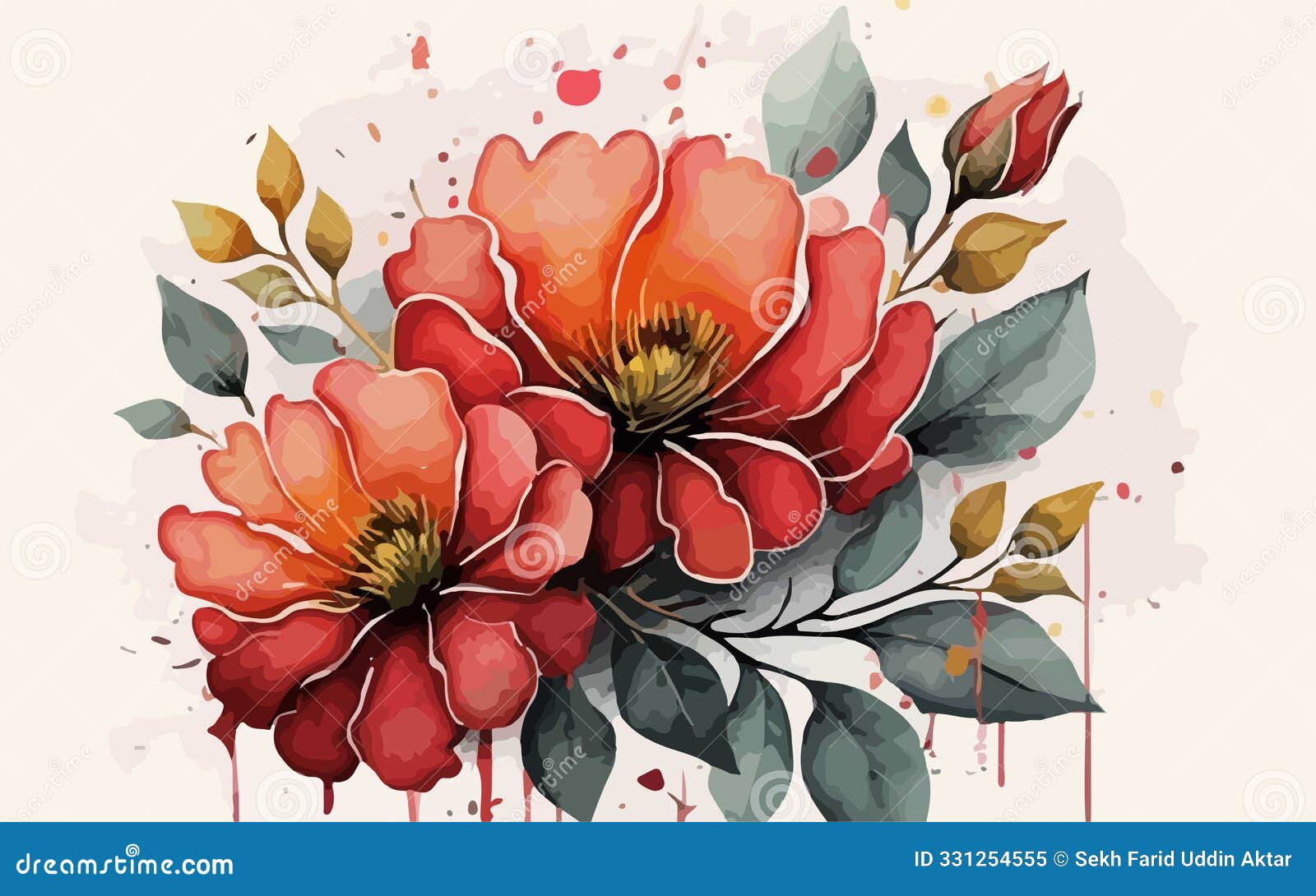 Hand Drown Flower Vintage Watercolor Art and Illustration Generative AI ...