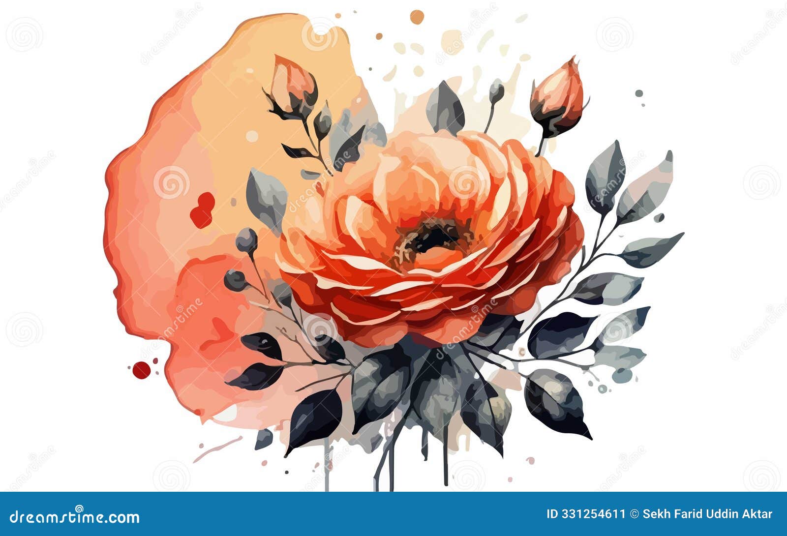 Hand Drown Flower Vintage Watercolor Art and Illustration Generative AI ...