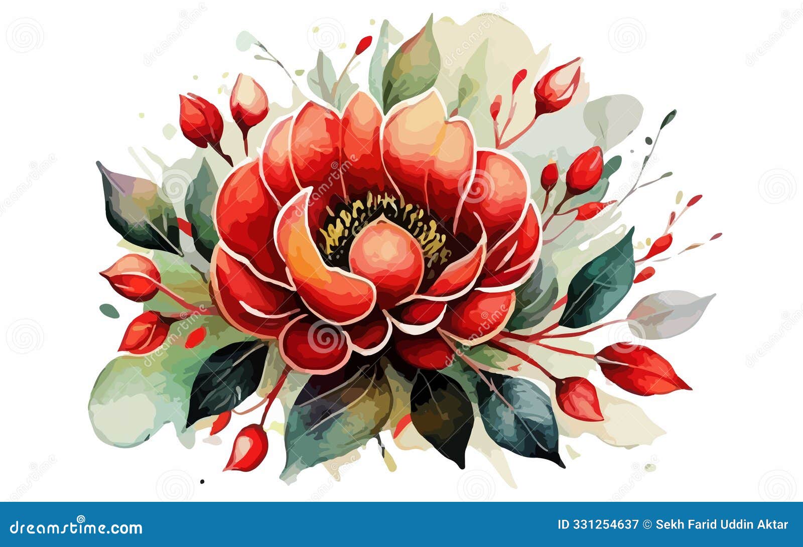 Hand Drown Flower Vintage Watercolor Art and Illustration Generative AI ...