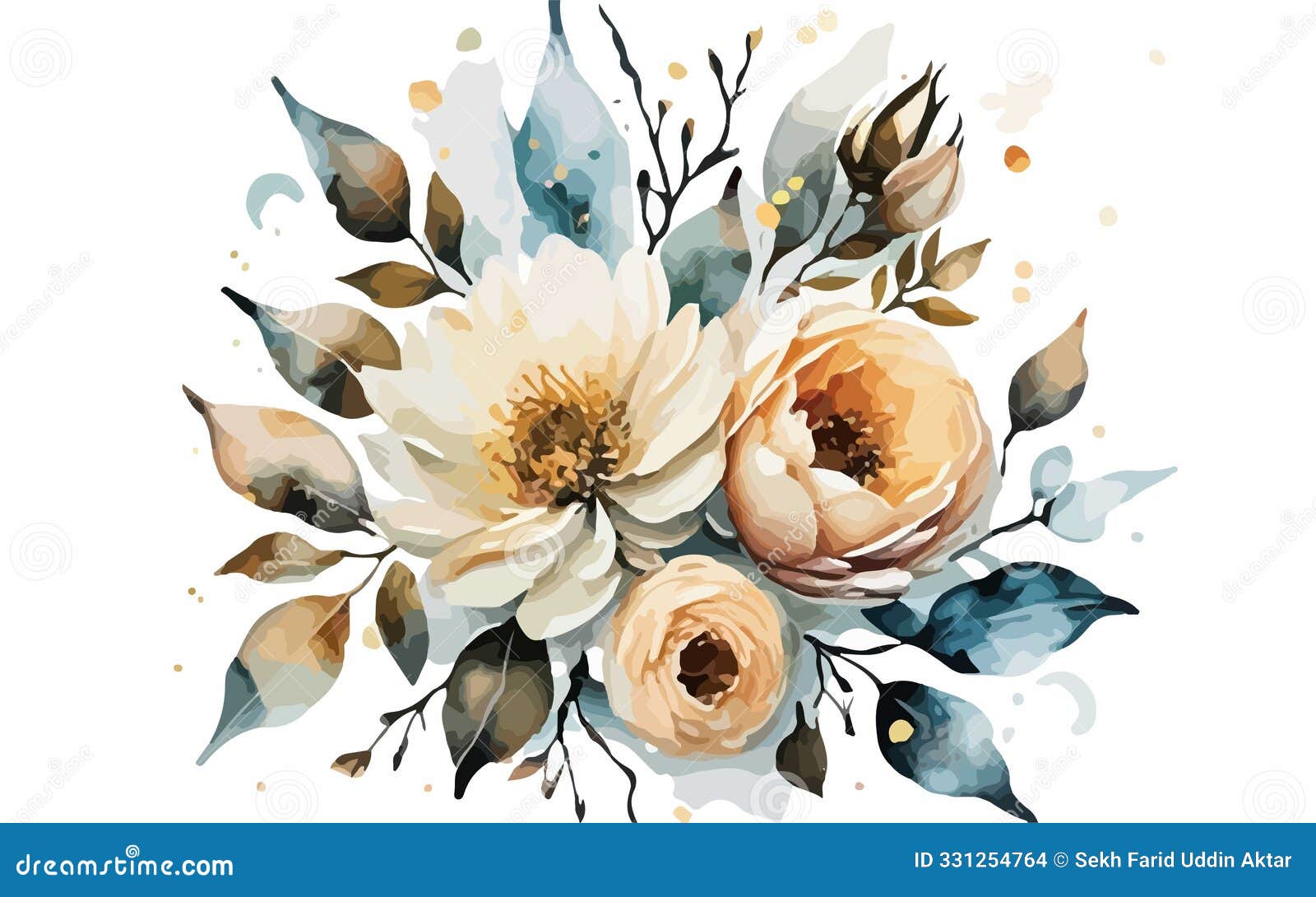 Hand Drown Flower Vintage Watercolor Art and Illustration Generative AI ...