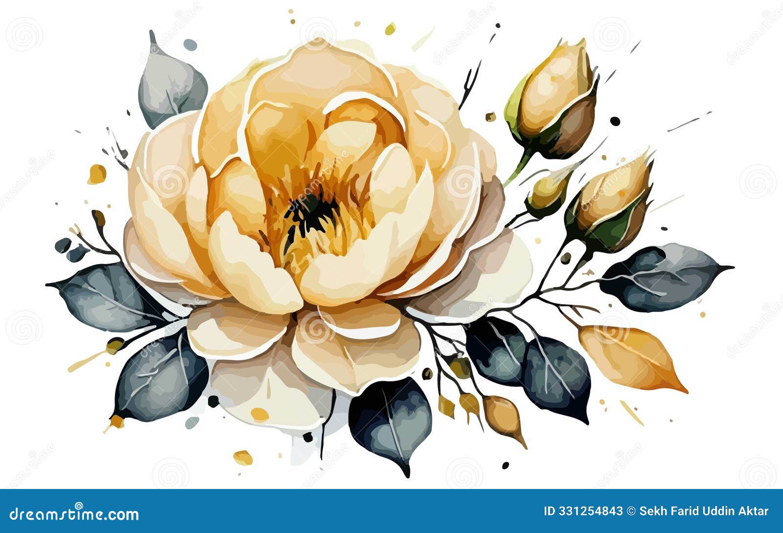 Hand Drown Flower Vintage Watercolor Art and Illustration Generative AI ...