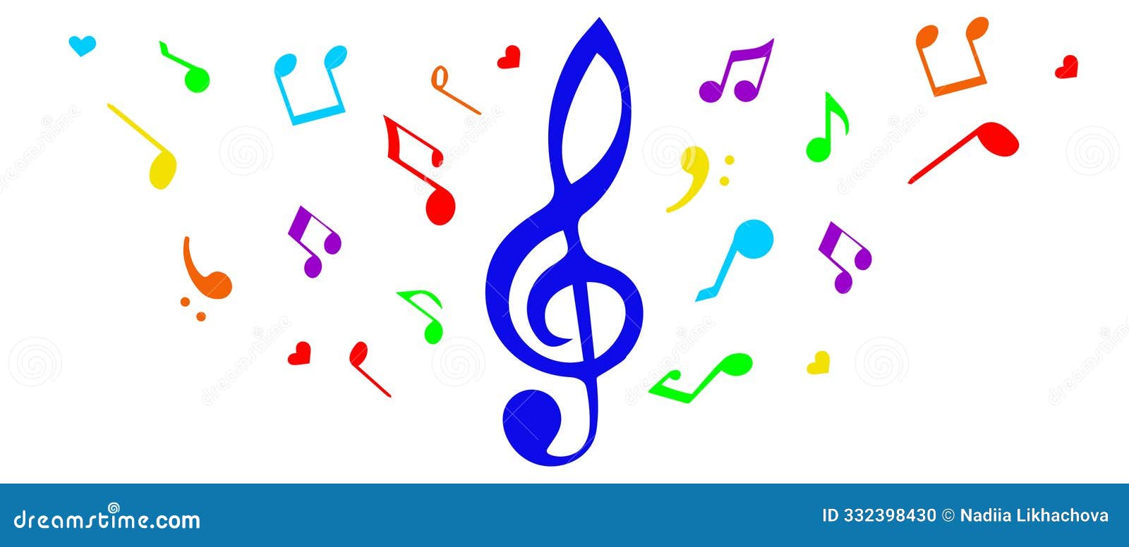 Cartoon Bright Treble Clef with Colorful Musical Notes. Stock Vector ...