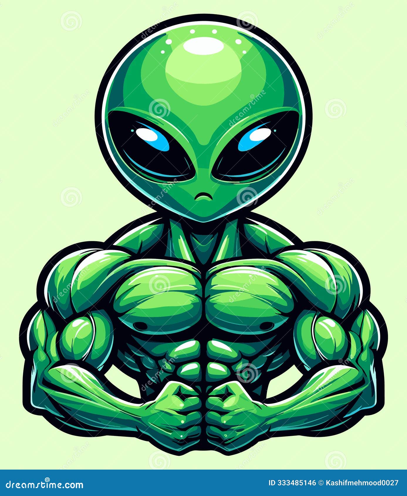 Cartoon Illustration of a Strong Green Muscular Alien Stock Vector ...