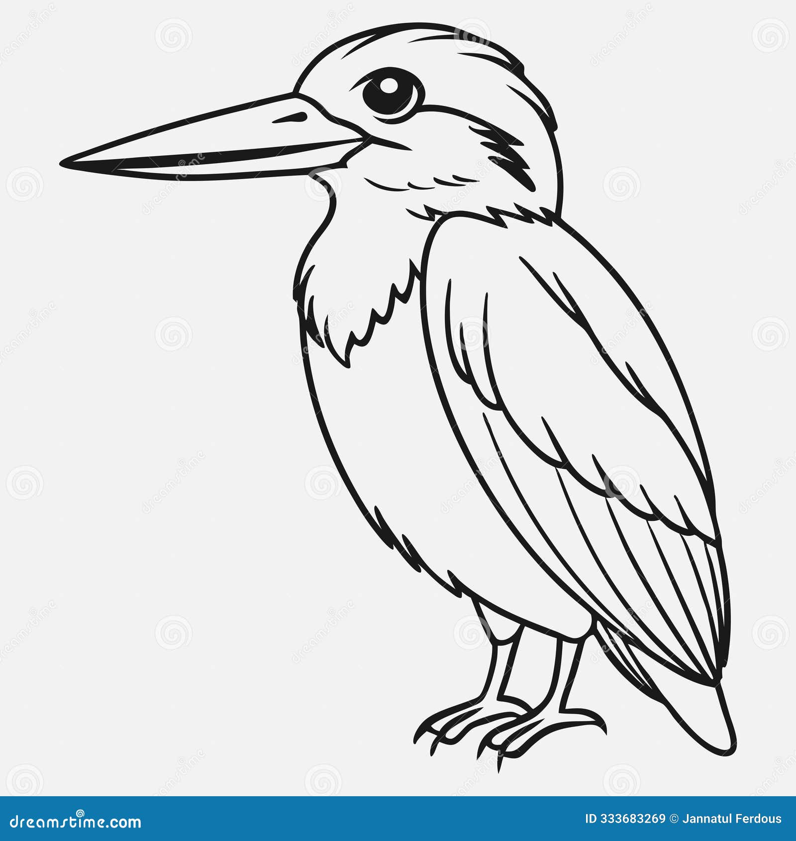 Elegant Kingfisher Bird Standing - Exquisite Line Art Illustration ...