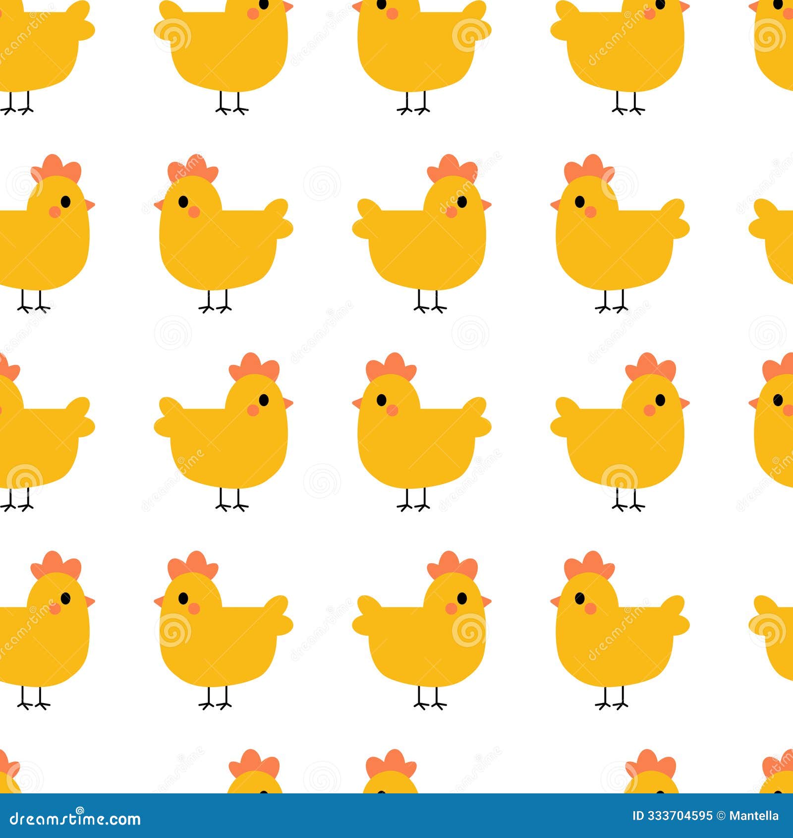 Cute Seamless Pattern with Yellow Chickens on White Background Stock ...