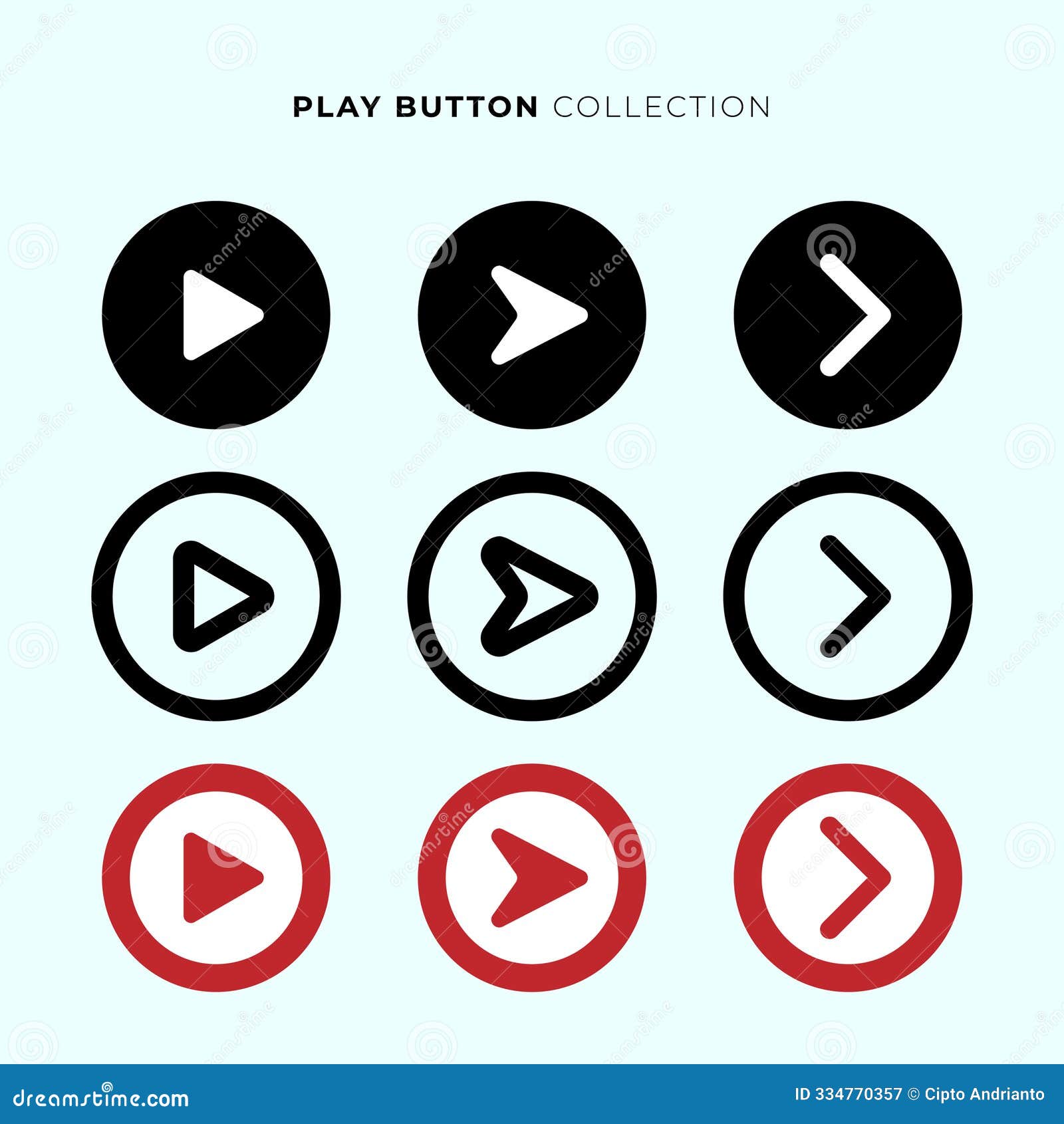 Set Play Button Icon, Black Play Button Icon on Black and Red Color ...
