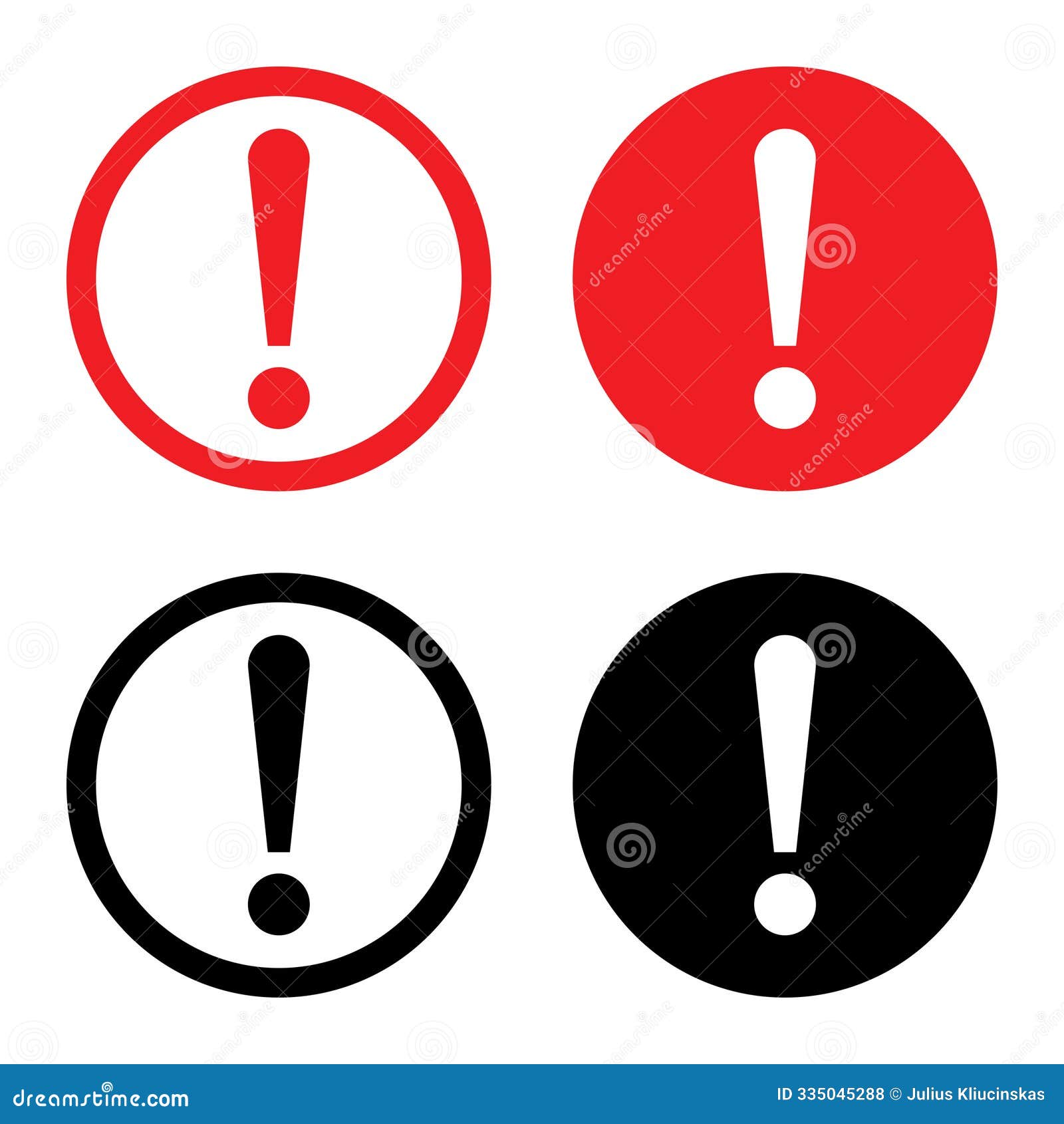 Red and Black Exclamation Mark in Circle Vector Icon Set. Hazard ...