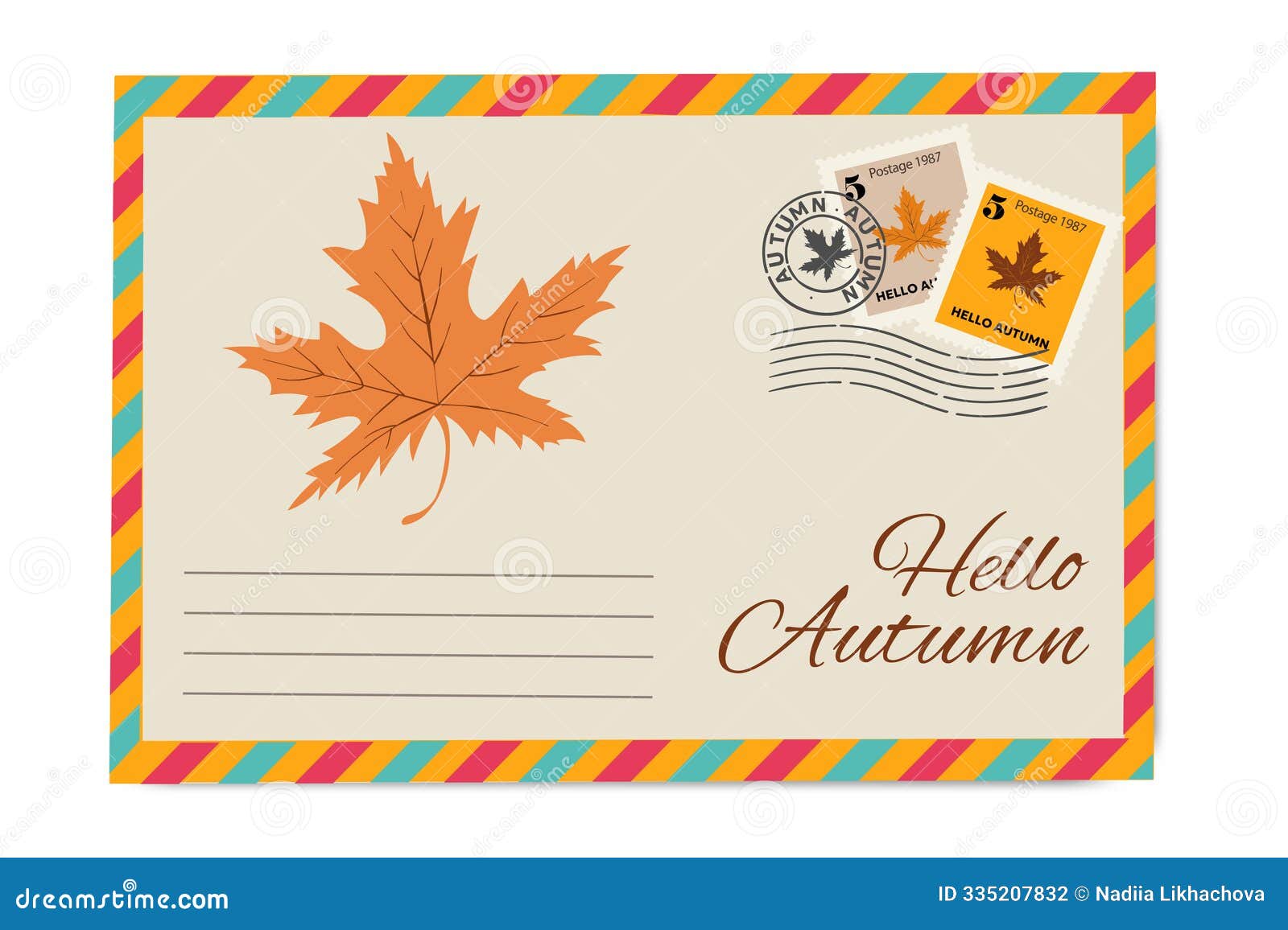 Autumn Envelope. Autumn Card with a Large Maple Leaf Illustration ...