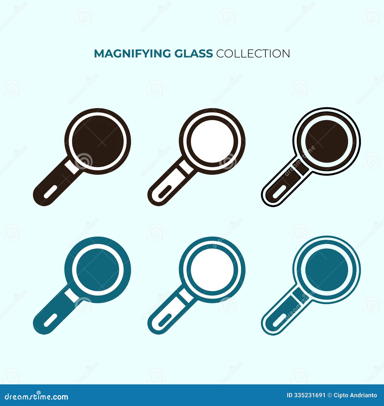 Set Icon of Magnifying Glass for Research. Research Icon with Turquoise ...