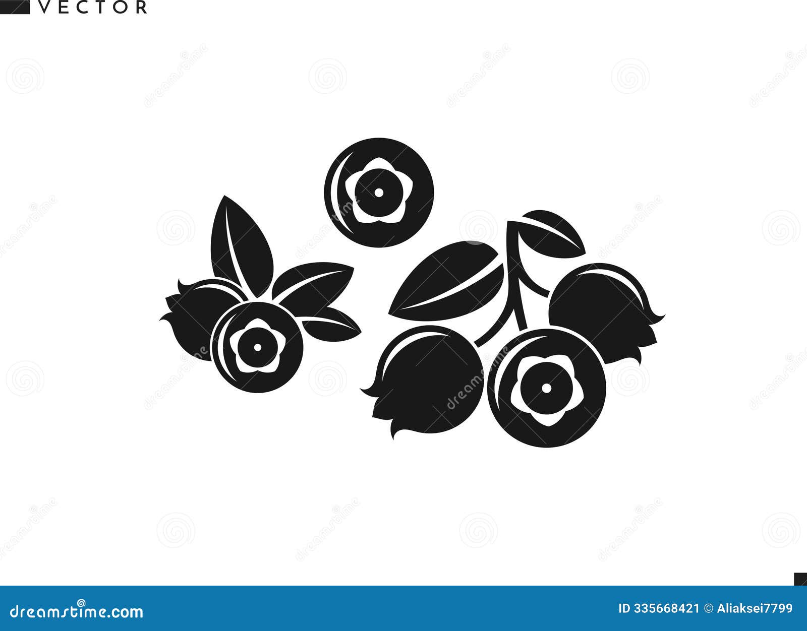 Blueberry Icon Set. Isolated Blueberries with Leaves on White ...