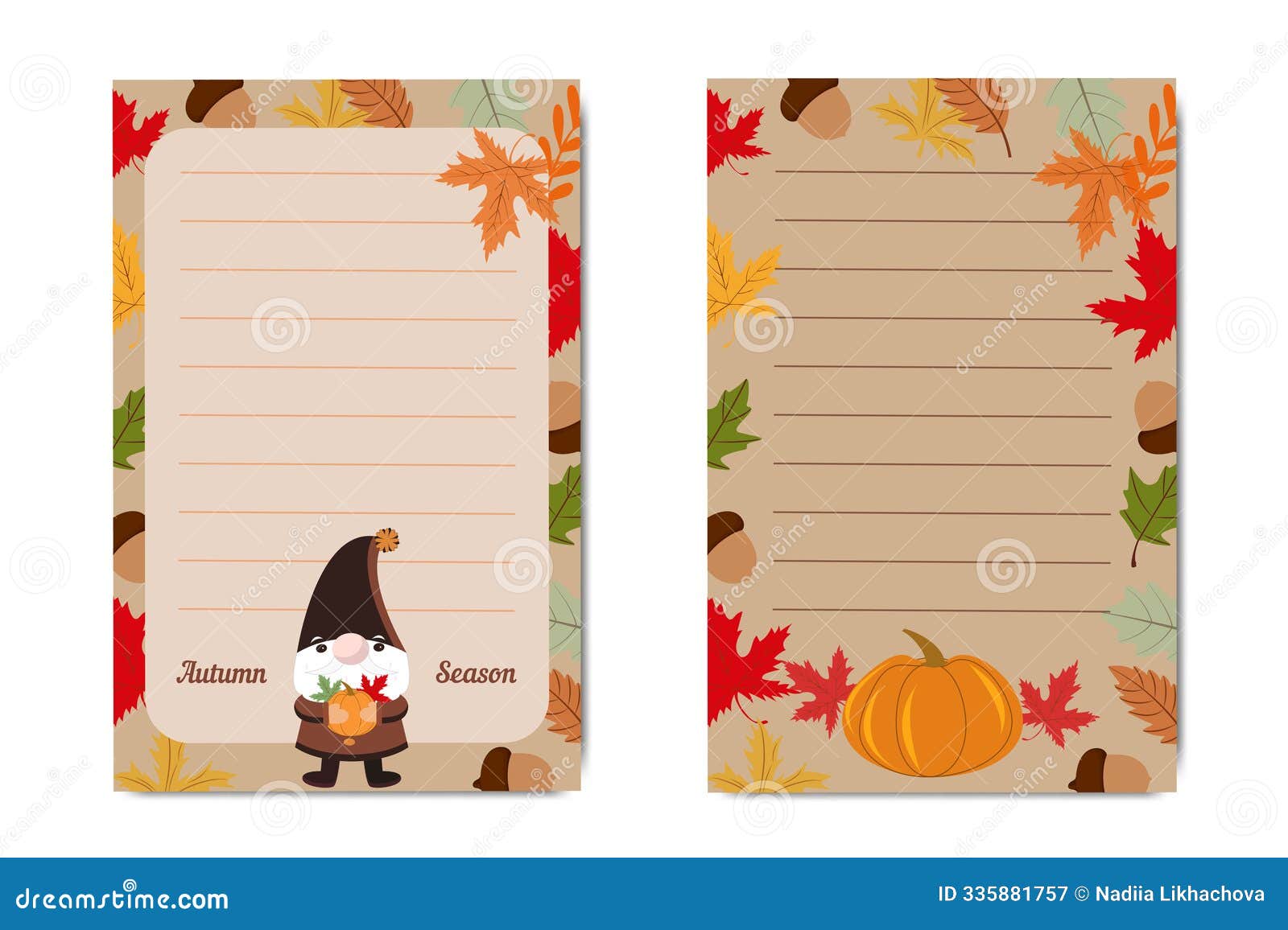 Autumn Notepad Template with Cute Gnome, Pumpkin, Acorns, and Colorful ...