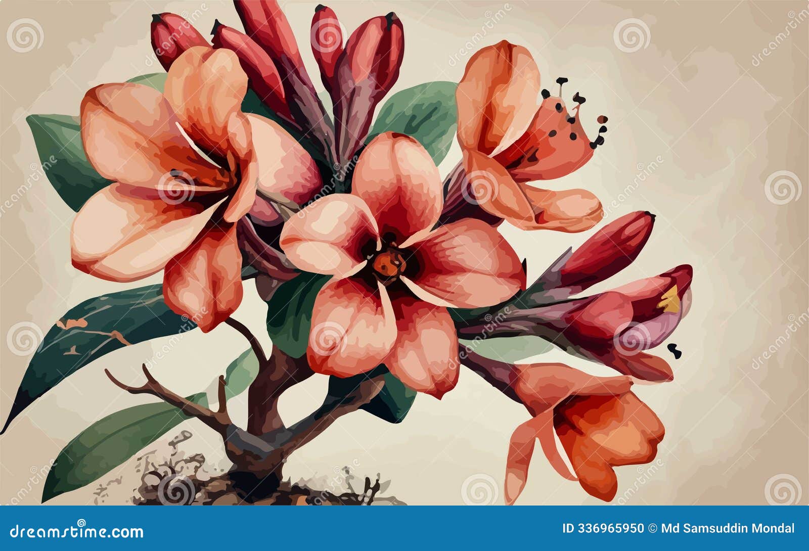 Watercolor Illustration of Adenium Flower, Botanical Illustration ...