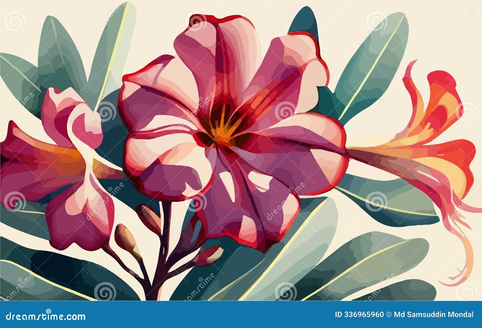 Watercolor Illustration of Adenium Flower, Botanical Illustration ...