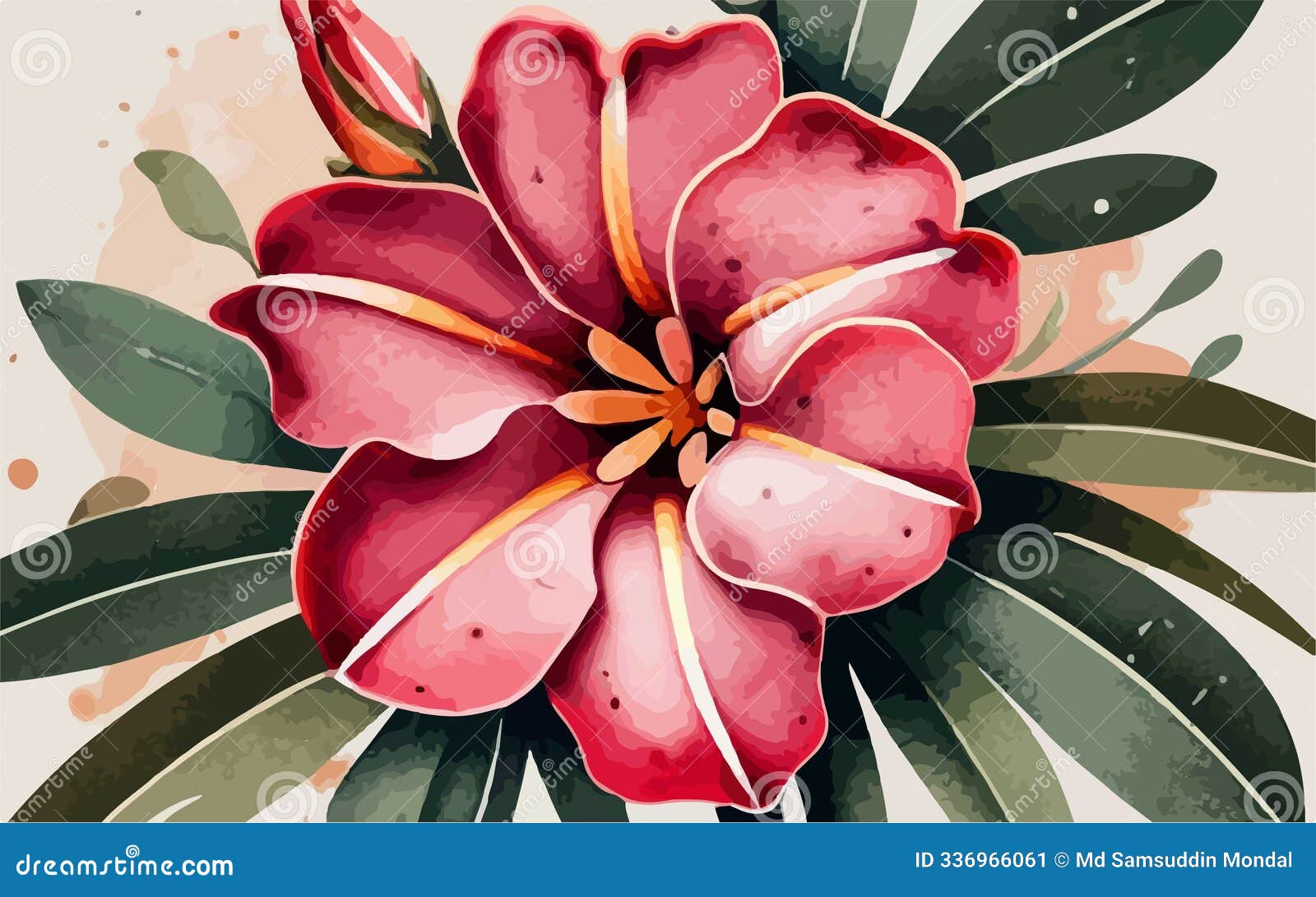 Watercolor Illustration of Adenium Flower, Botanical Illustration ...