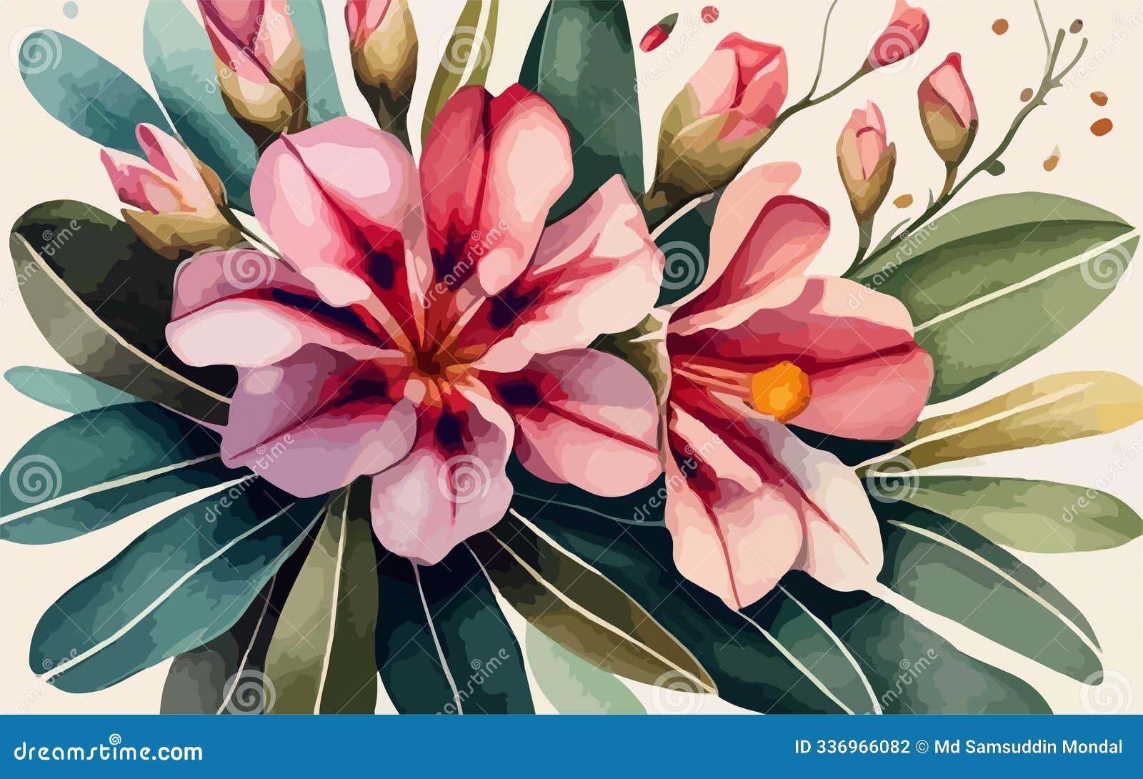Watercolor Illustration of Adenium Flower, Botanical Illustration ...
