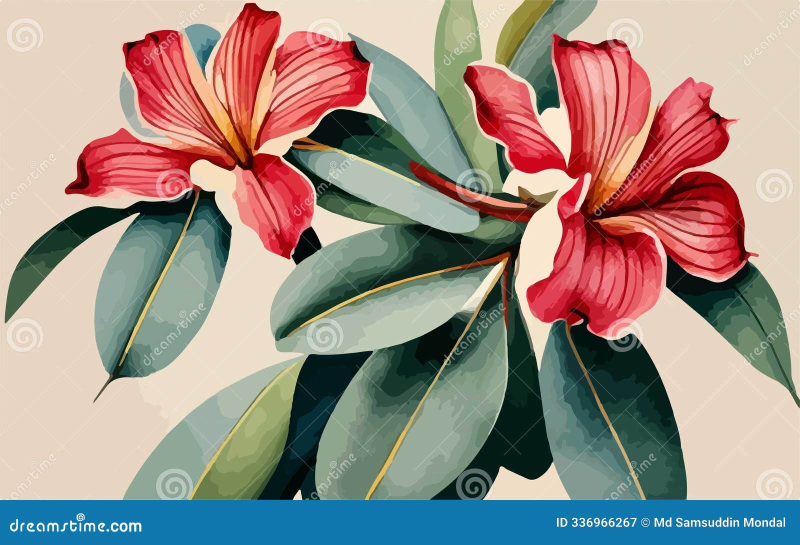 Watercolor Illustration of Adenium Flower, Botanical Illustration ...