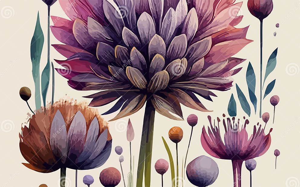 Watercolor Illustration of Allium Flower, Botanical Illustration ...