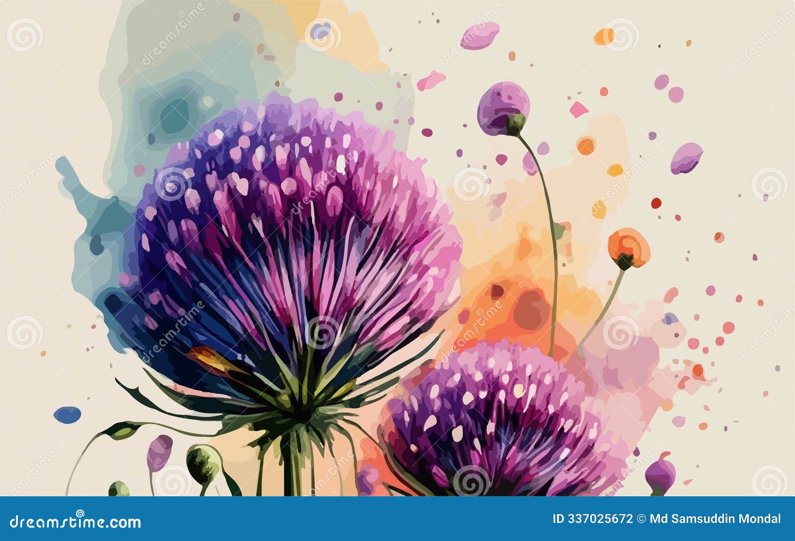 Watercolor Illustration of Allium Flower, Botanical Illustration ...