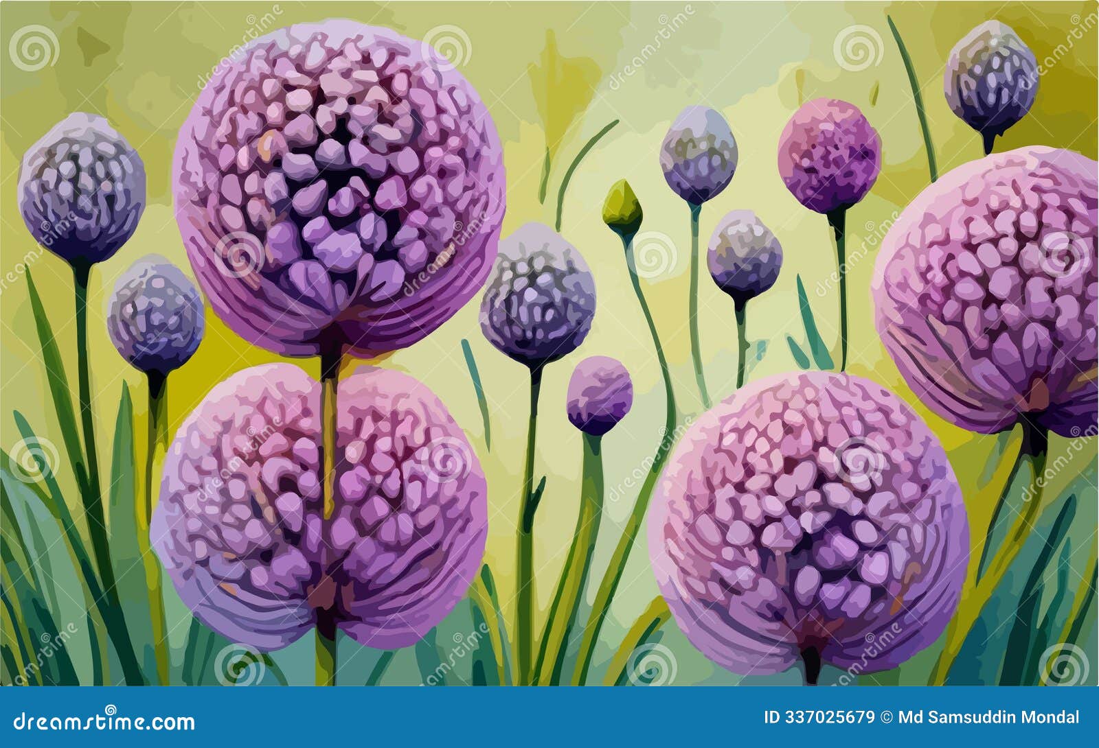 Watercolor Illustration of Allium Flower, Botanical Illustration ...
