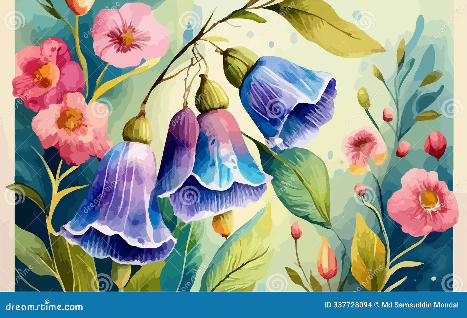 Watercolor Illustration of Blue Bell, Botanical Illustration, Flowers ...