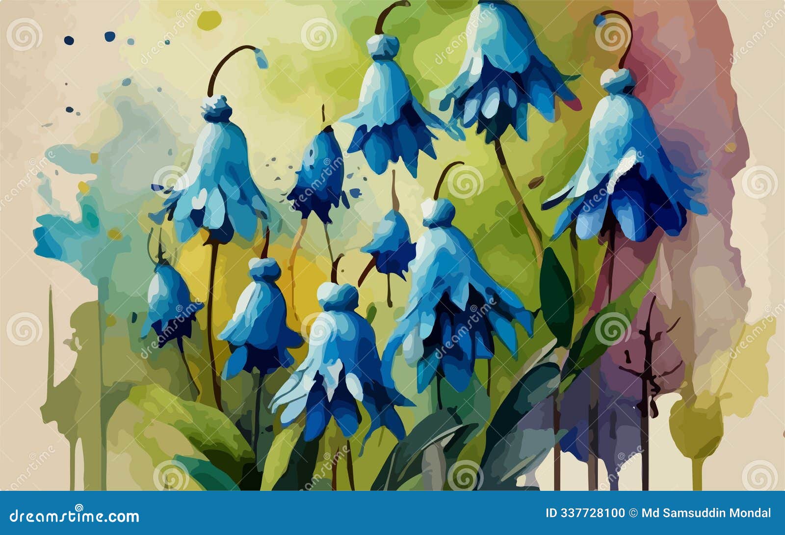 Watercolor Illustration of Blue Bell, Botanical Illustration, Flowers ...