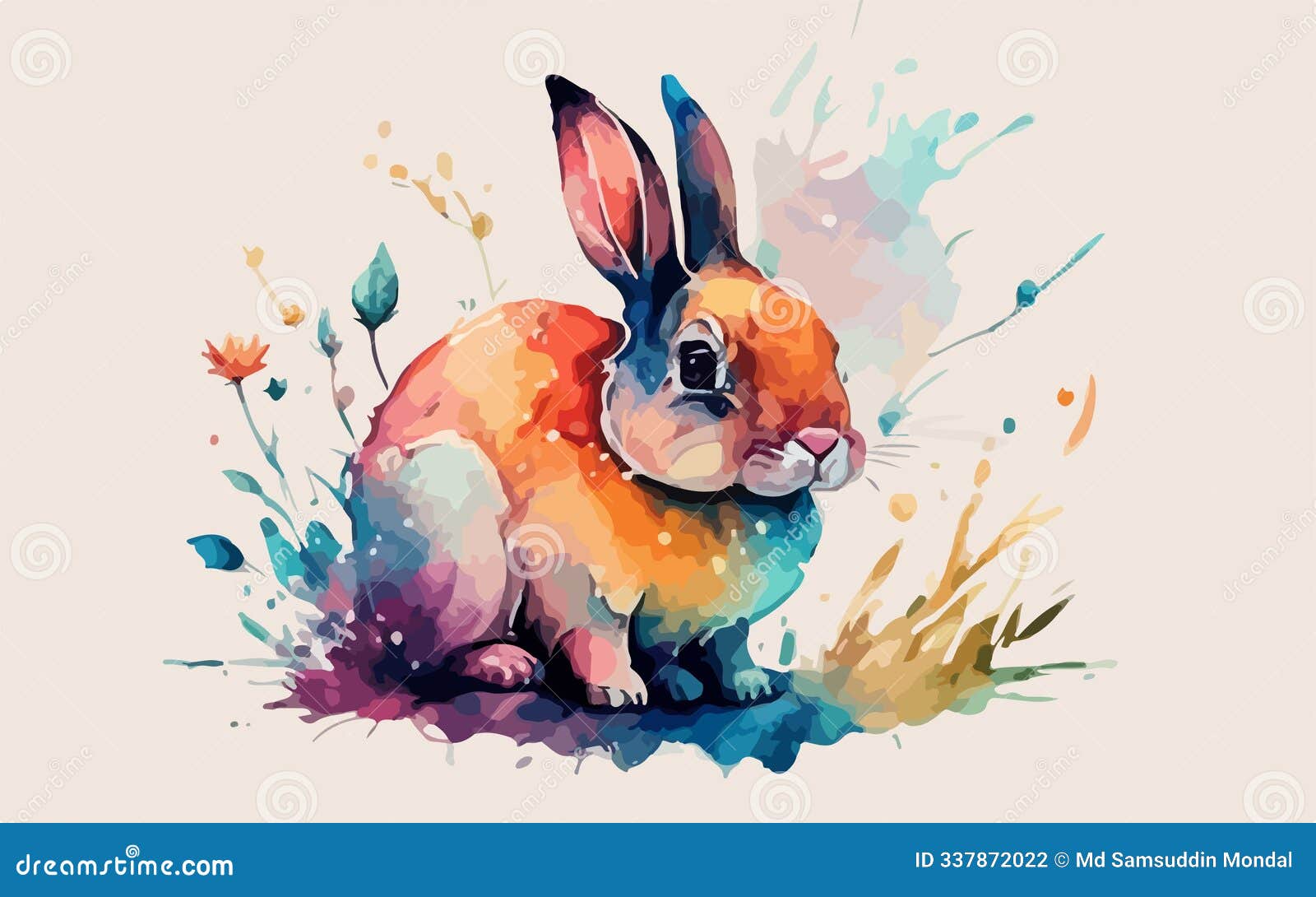 Watercolor Illustration of Bunny, Botanical Illustration, Flowers ...