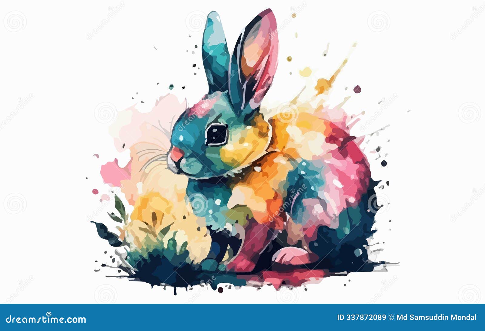 Watercolor Illustration of Bunny, Botanical Illustration, Flowers ...