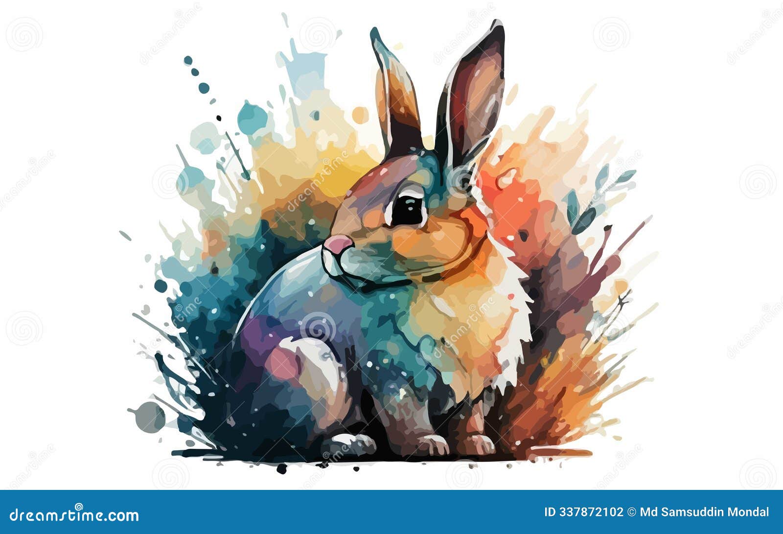 Watercolor Illustration of Bunny, Botanical Illustration, Flowers ...