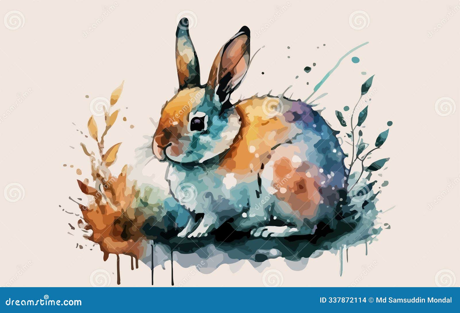 Watercolor Illustration of Bunny, Botanical Illustration, Flowers ...