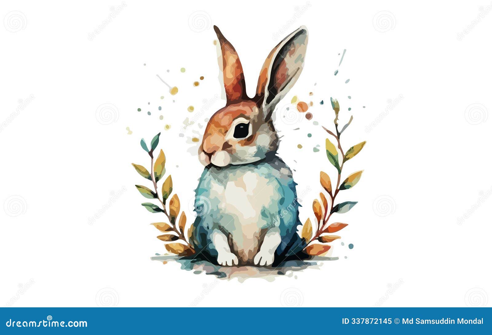 Watercolor Illustration of Bunny, Botanical Illustration, Flowers ...